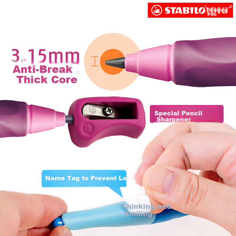 STABILO Automatic Pencil 3.15mm Pink Fat Lead for Children Kindergarten Stationery Thick Pen Holder Woody 5 Joy Water-Soluble Colored Pencil Crayons Children's Painting Set