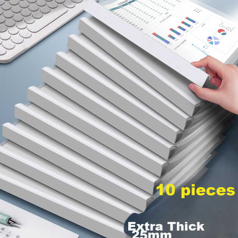 Xinshida 10pcs 25mm White A4 Lever Arch File Folder Insert Page Transparent Lever Clip Fixed File Student Thickened Loose-leaf Book Clip Information Booklet Test Paper Storage and Organization Office