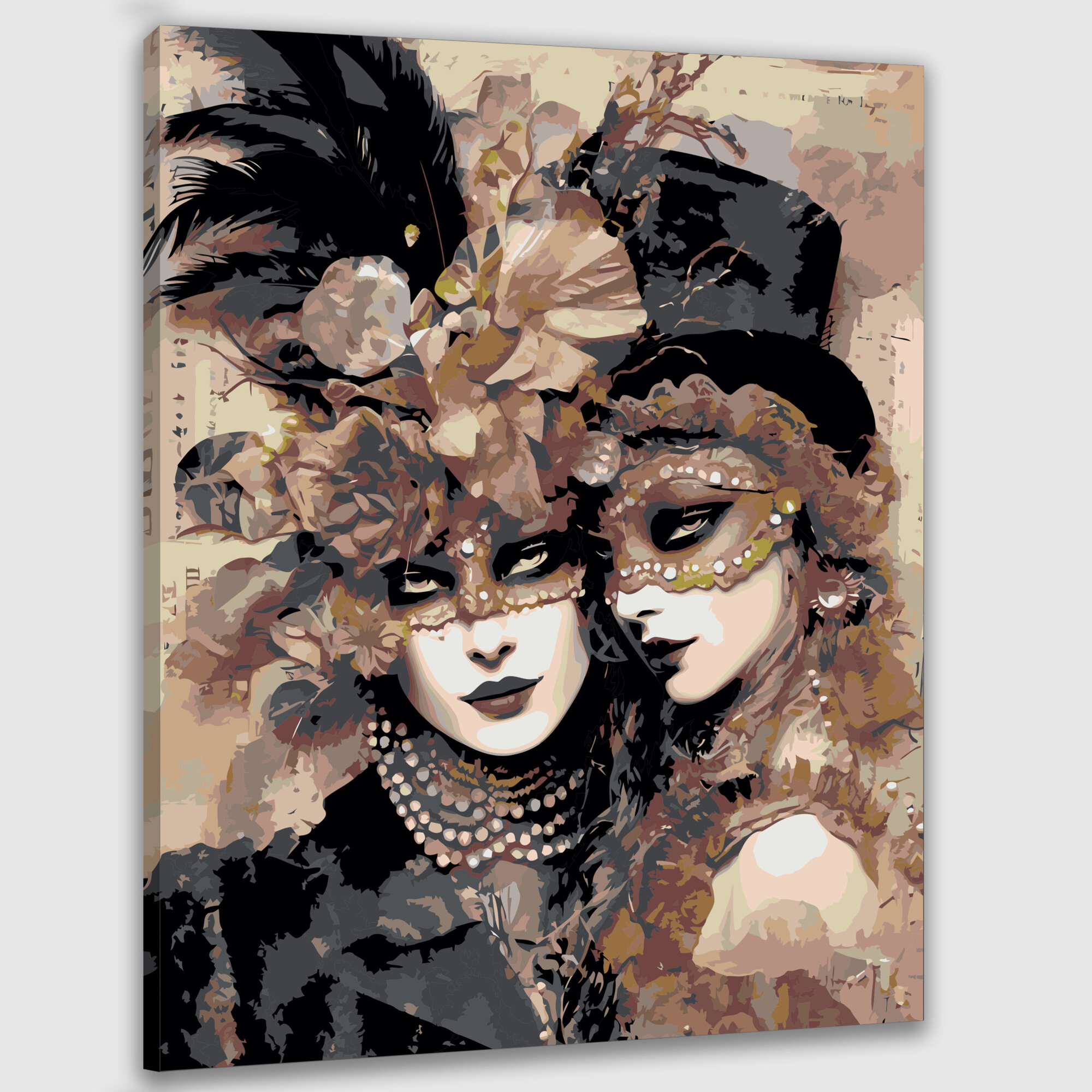 Картина по номерам 40x50 см, смешанная техника, святочный маскарад, живопись, коллаж, старинные фотографии