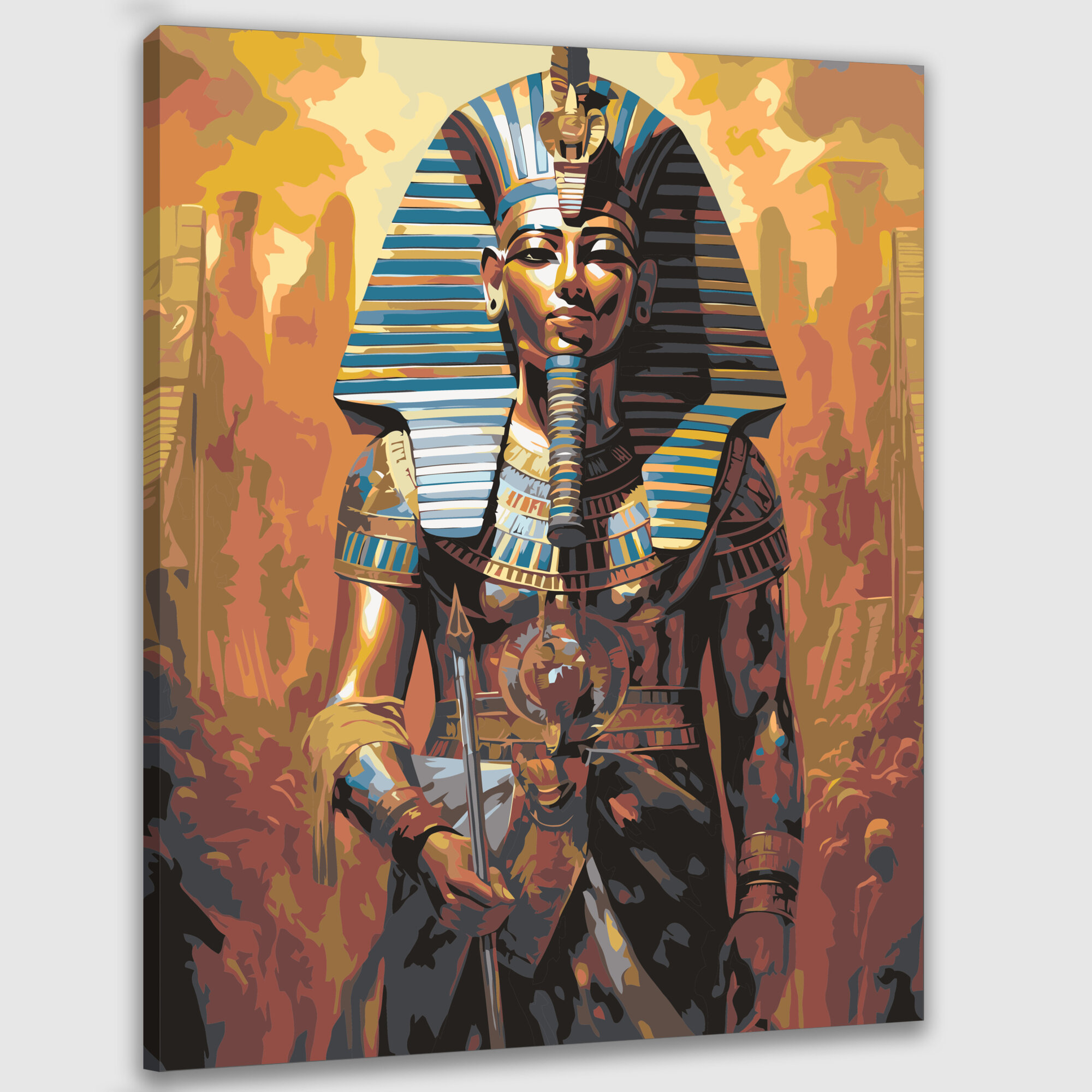 Картина по номерам 40x50 см, картина маслом, фараоны, Египет, краски, пирамида, фараон, золотые украшения, тени