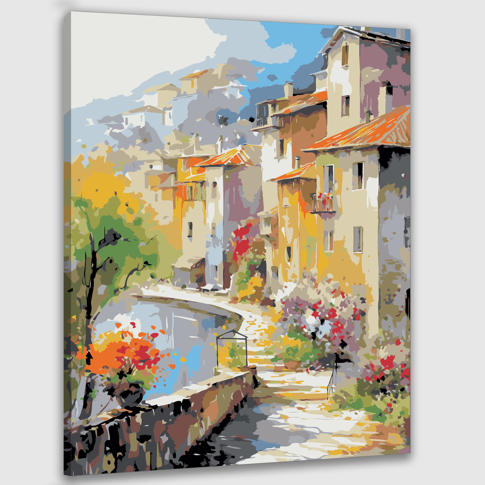 Картина по номерам 40x50 см, акварельная иллюстрация, Золотая деревня, идиллическая обстановка, причудливое очарование