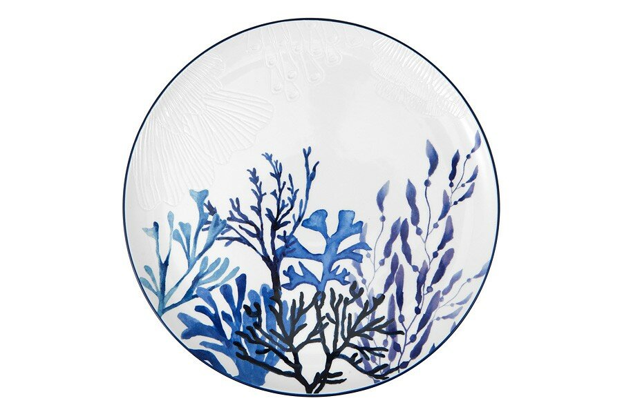 Блюдо, 36 см, керамика К, белое, круглое, Синие кораллы, Blue Coral (Maxwell&Williams)