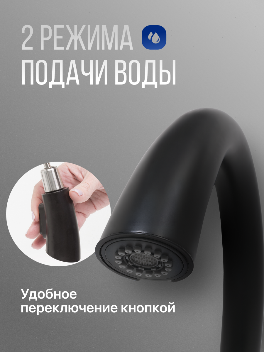 Смеситель для кухни с выдвижной лейкой WasserKRAFT A8667 черный