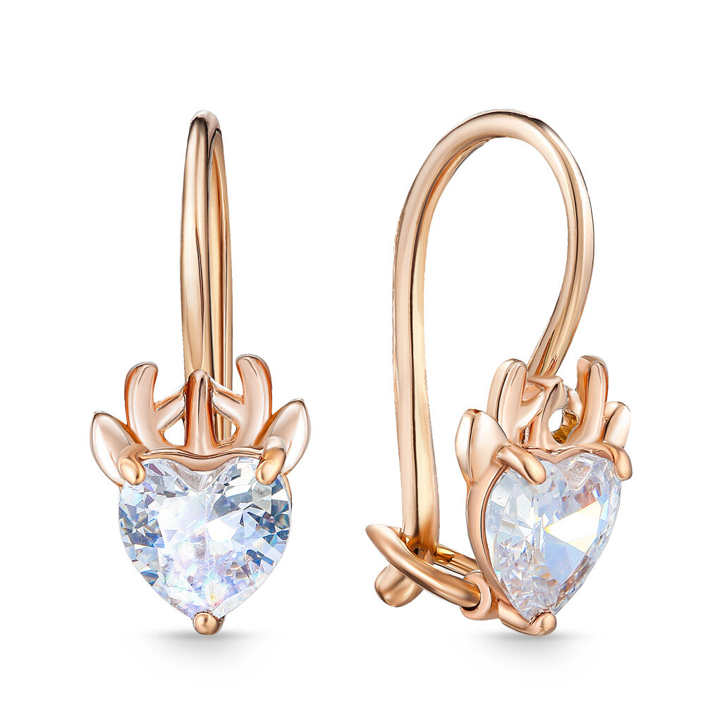 Серьги, красное золото, 585 проба, фианит