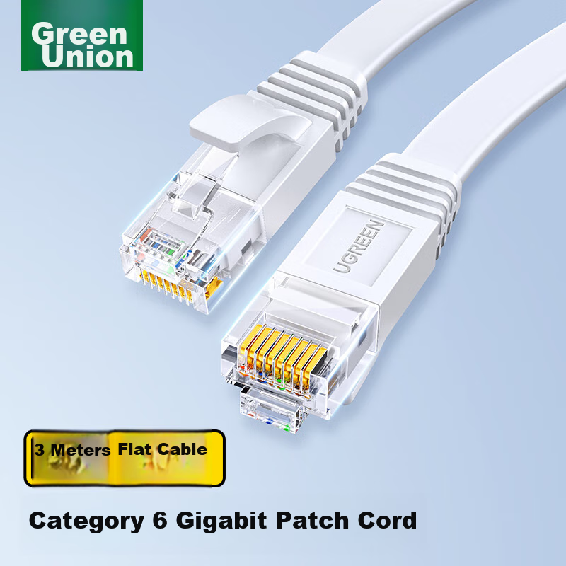 Lulian CAT6 Ethernet Cable, Gigabit Network Broadband Cable, CAT6 Flat Network Cable for Home Computer Monitoring, 8-Core Twisted Pair Patch Cord, 3 Meters Gray-White 25007