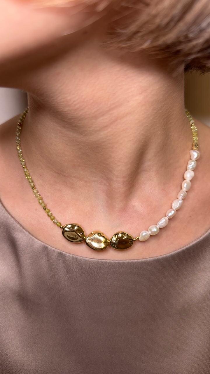 Колье, жемчуг пресноводный, циркон