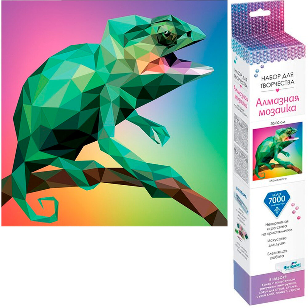 Алмазная мозаика Origami 30х30 см Хамелеон, разноцветная