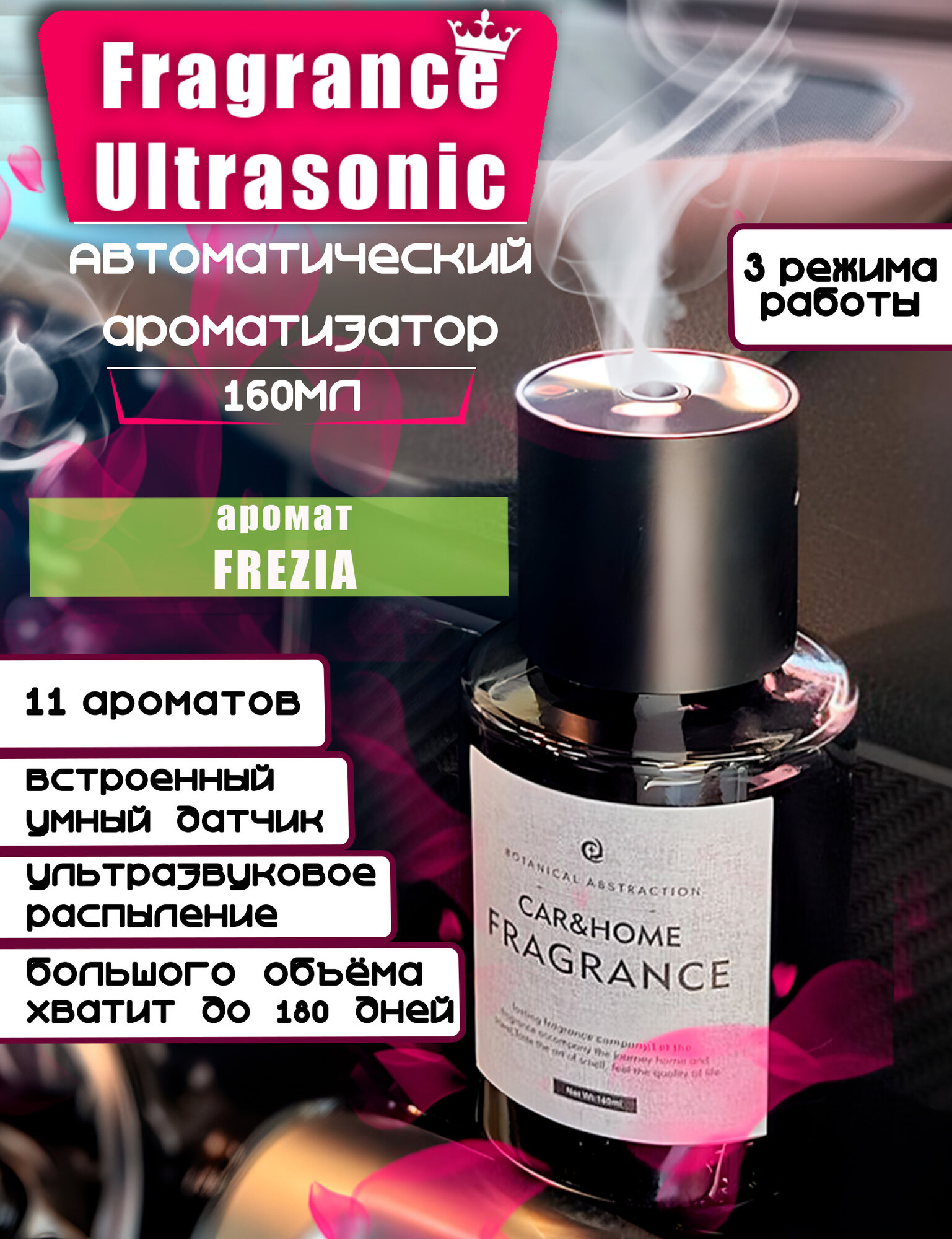 Ультразвуковой ароматизатор в машину 160 мл, автономный Fragrance Ultrasonic