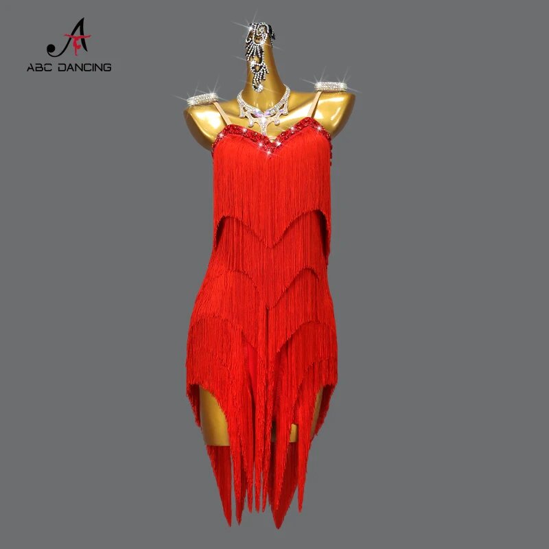 Женское платье для латиноамериканских танцев ABC DANCING Красный, XL, Red (No Ornaments)