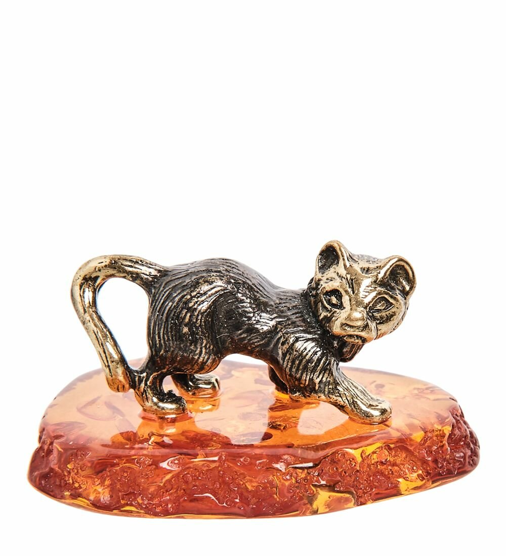 Фигурка "Кошечка охотница" (латунь, янтарь)