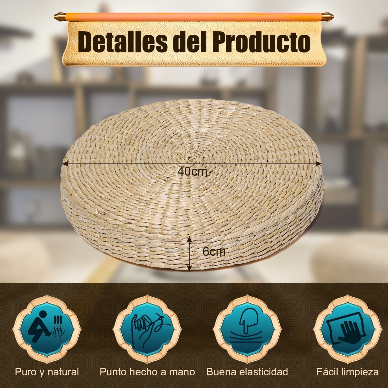 Татами Круглый 40см, Подушка для Медитации и Йоги Ручной Работы