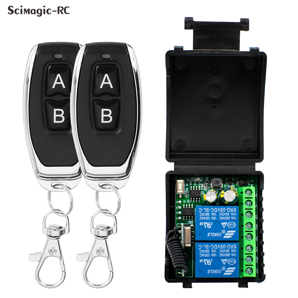 Двух канальное радиоуправляемое реле 6-30B 12B 24B 10А 433МГц. Радиореле для ворот, шлагбаумов. Дистанционный выключатель. Беспроводной переключатель. + оба пульта