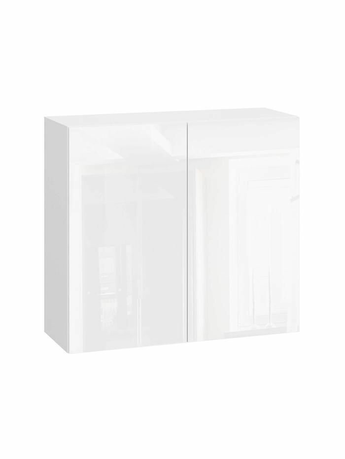 Кухонный модуль, навесной шкаф Стрэйт с доводчиком, с полками, 80х29.8х72 см, Белый / Белый глянец