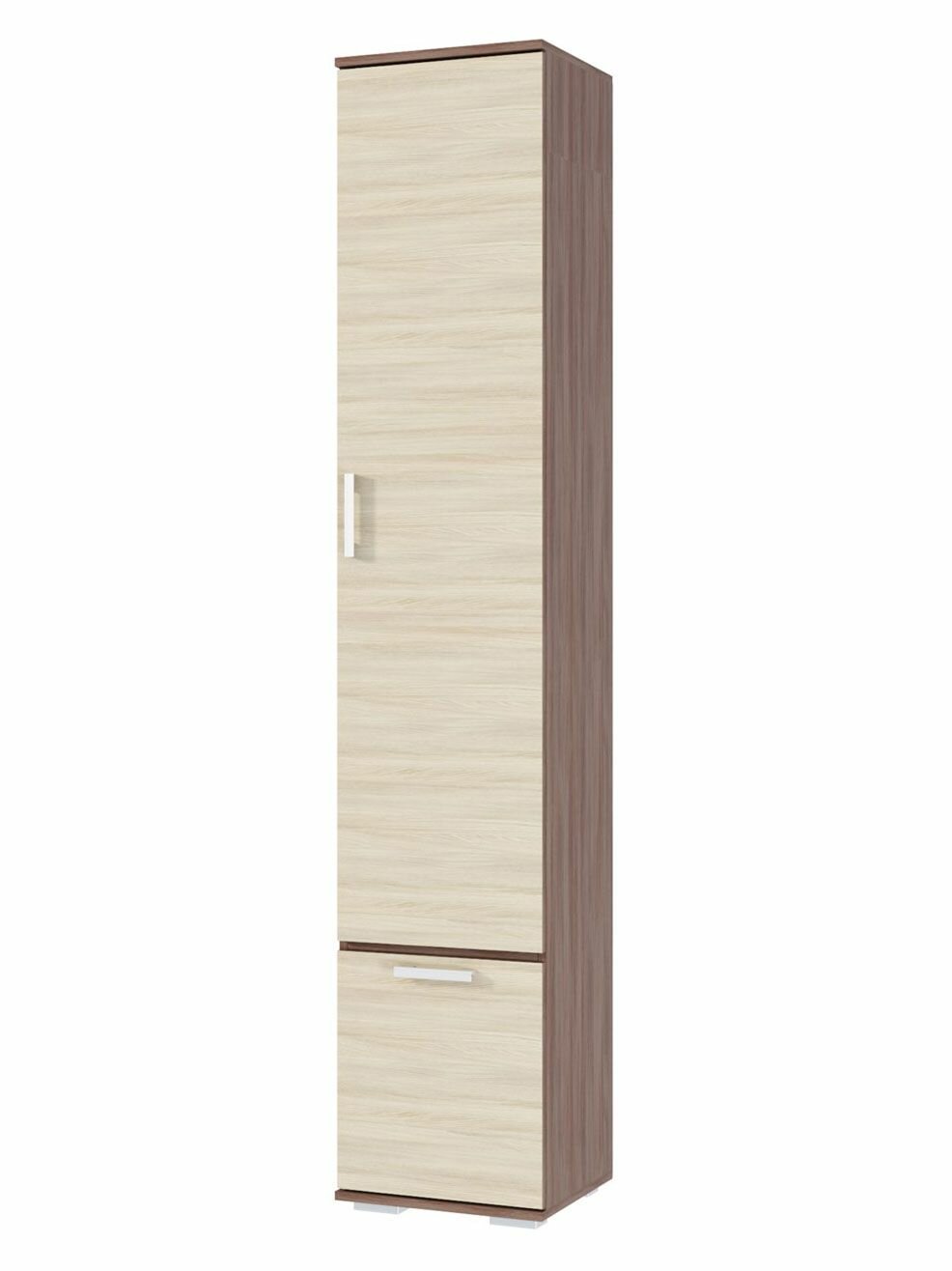 Распашной шкаф-пенал для одежды Алиса с полками, 40х35.4х203.2 см, Ясень Шимо темный / Ясень Шимо светлый