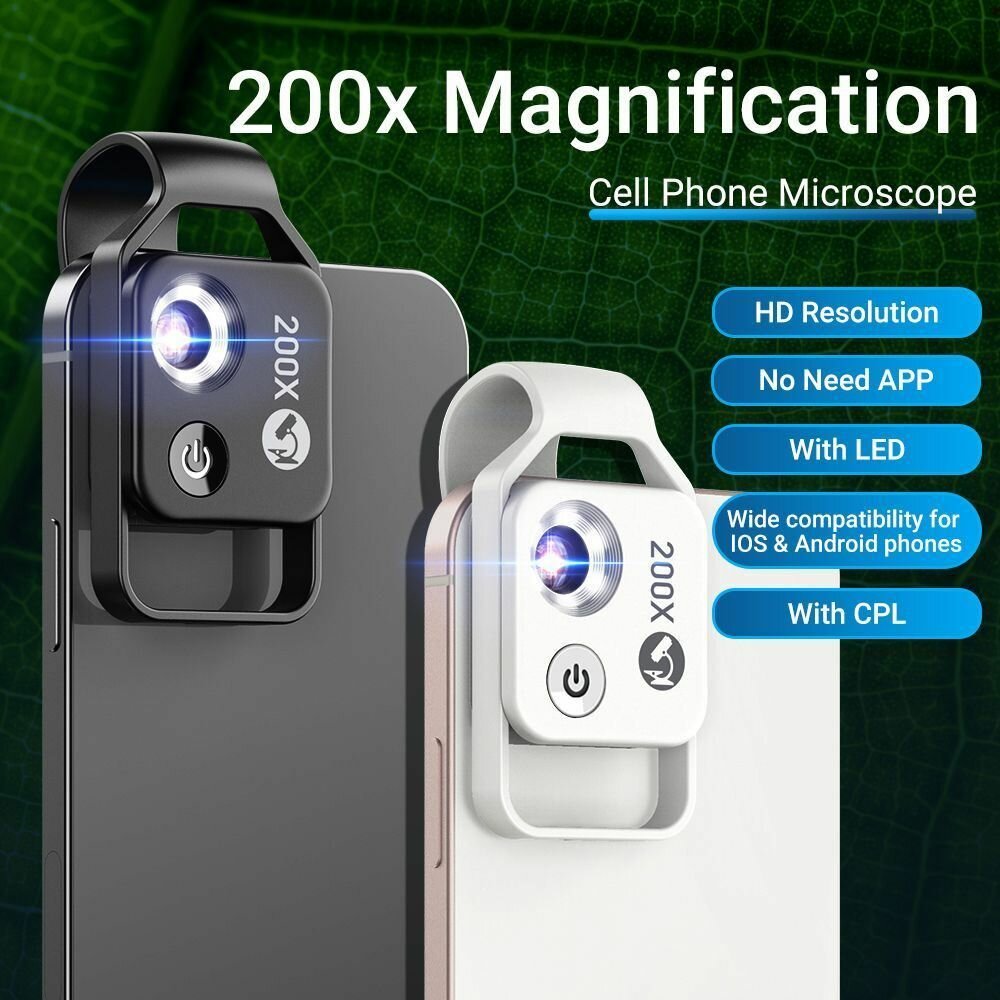 Объектив микроскопа с 200-кратным увеличением и светодиодной подсветкой CPL mobile micro карманные линзы для iPhone Samsung все смартфоны