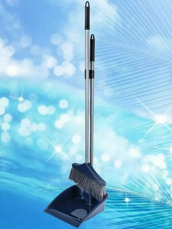 Веник с совком для уборки Martika с высокой ручкой Перфетто синий С863СИН