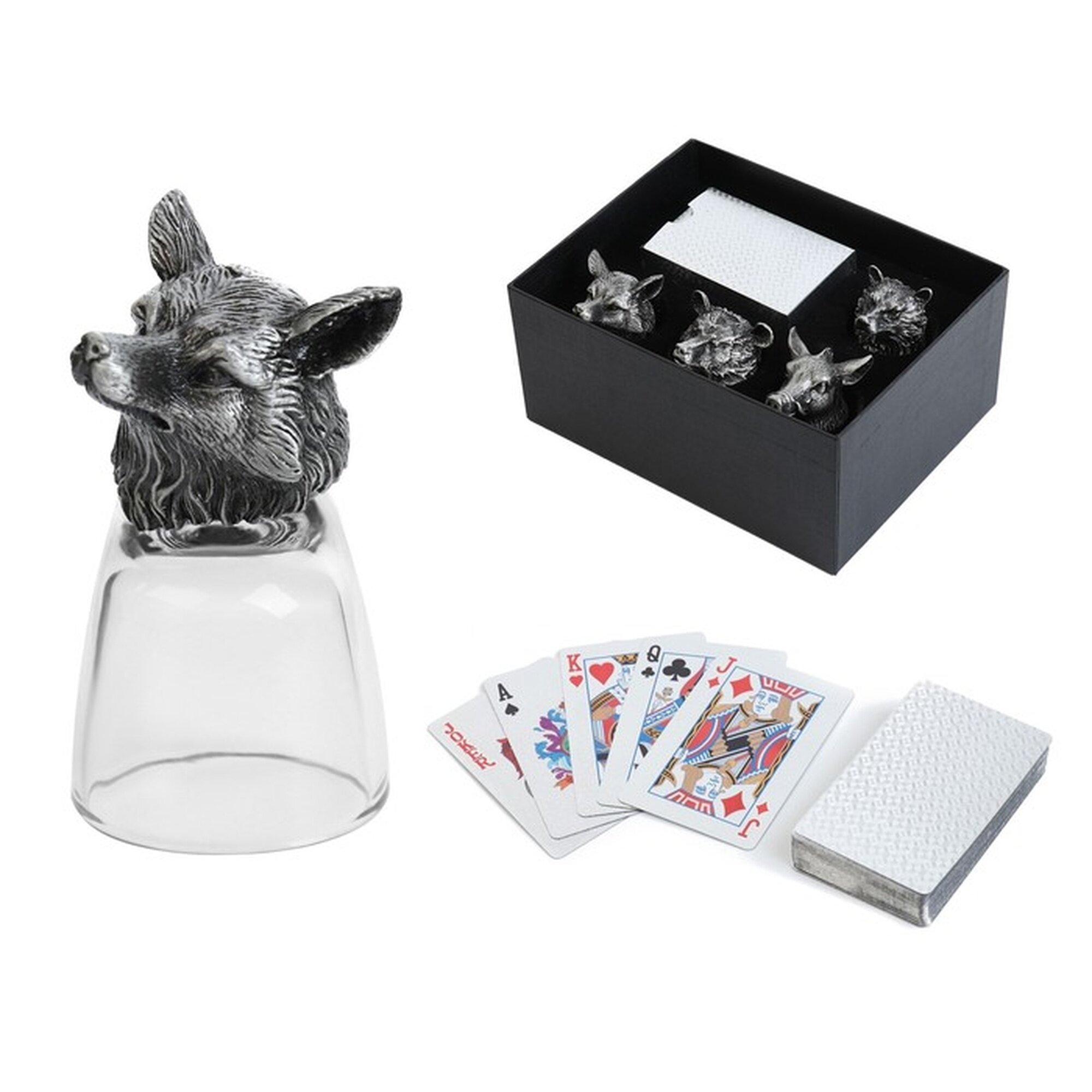 Подарочный набор рюмок-перевёртышей «Настоящему мужчине», на 4 персоны, 50 мл, колода карты, стекло, металл