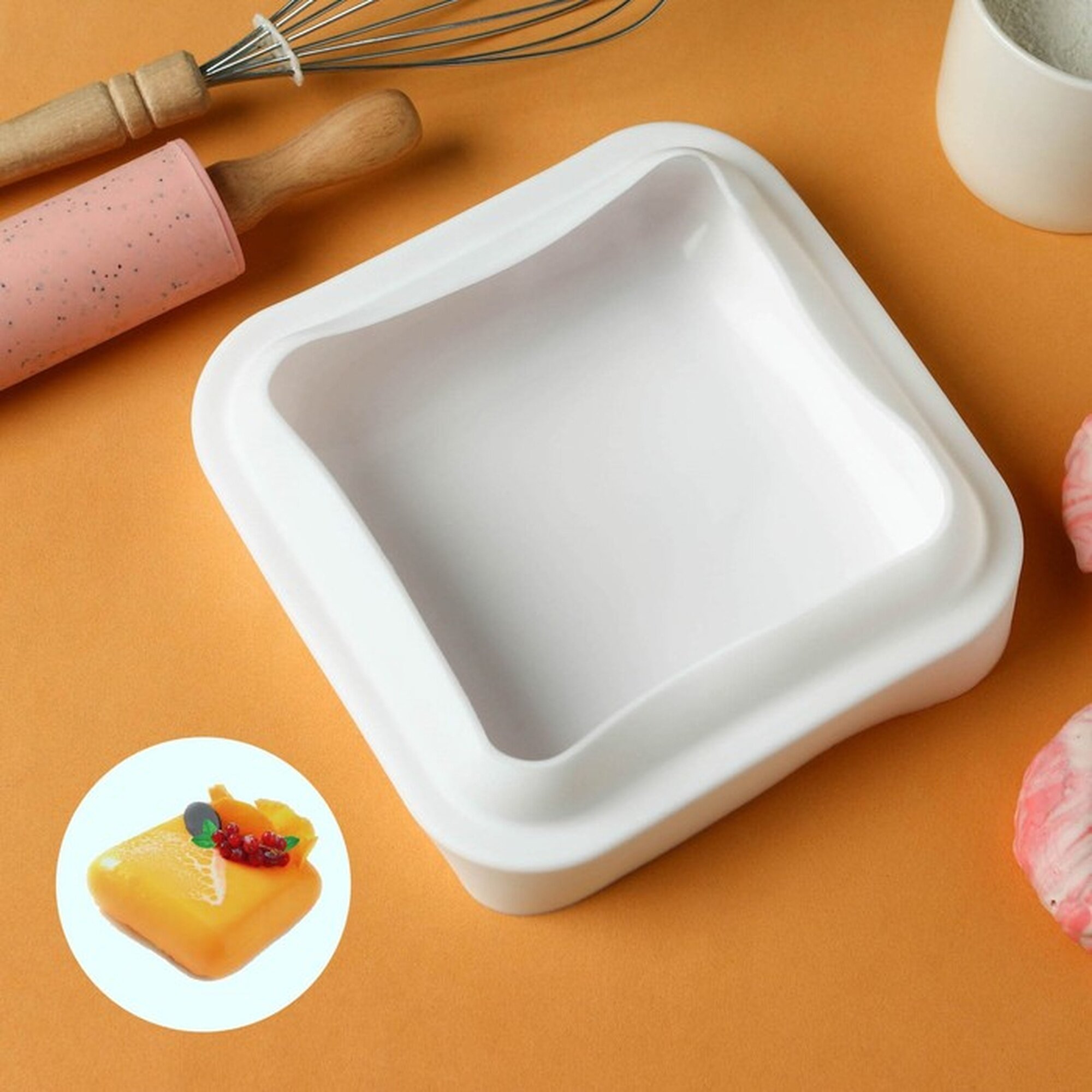 Форма силиконовая для выпечки и муссовых десертов KONFINETTA «Квадро», 18,5×5 см, цвет белый