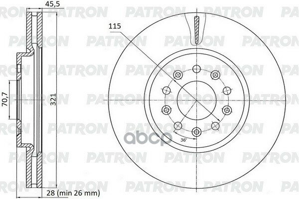 Диск тормозной пер. CHEVROLET Malibu 16-21 / Equinox 18-21 / OPEL Insignia 18- (17 inch / brake J17 / d =321 mm) PATRON арт.