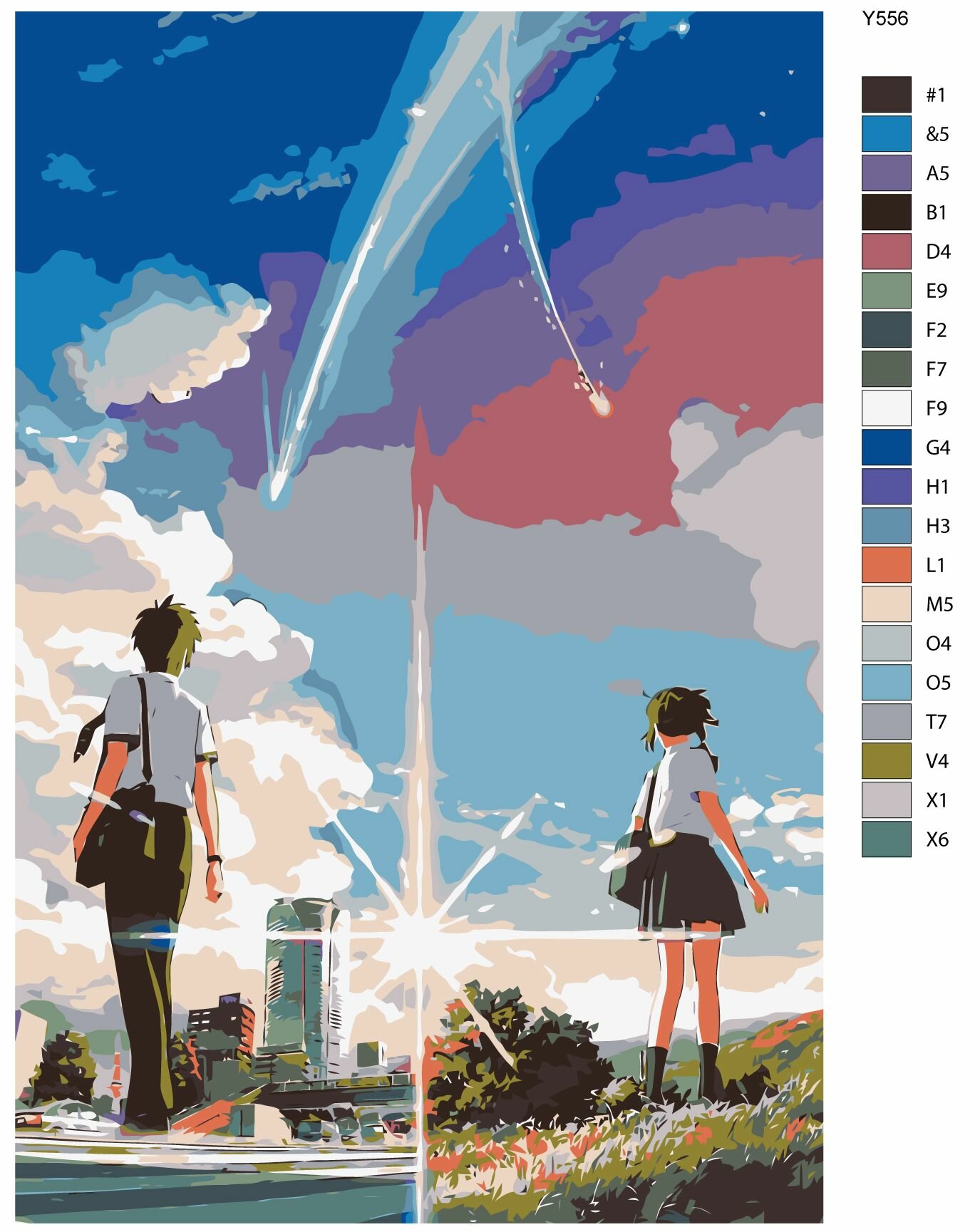Картина по номерам Y-556 "Аниме - твое имя. Мицуха Миямидзу, Таки Татибана" 50x70