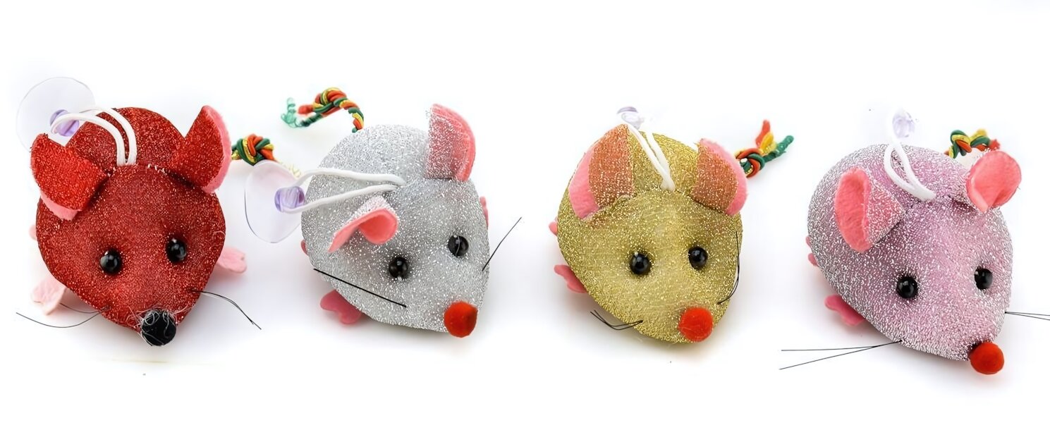 Мягкая игрушка-мышь 7см с блестящим покрытием, текстиль, присоска, выбор цвета