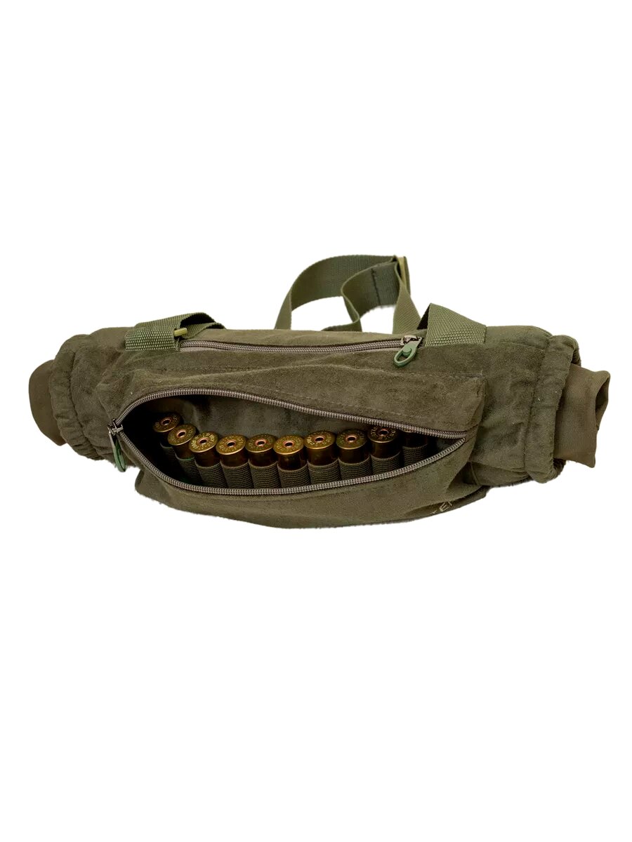 Муфта-патронташ Скандинавия увеличенная с искусственным мехом для зимней охоты зеленый