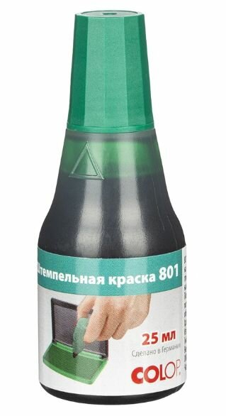 Краска штемпельная Colop 801 зеленая на водно-глицериновой основе, 25 г