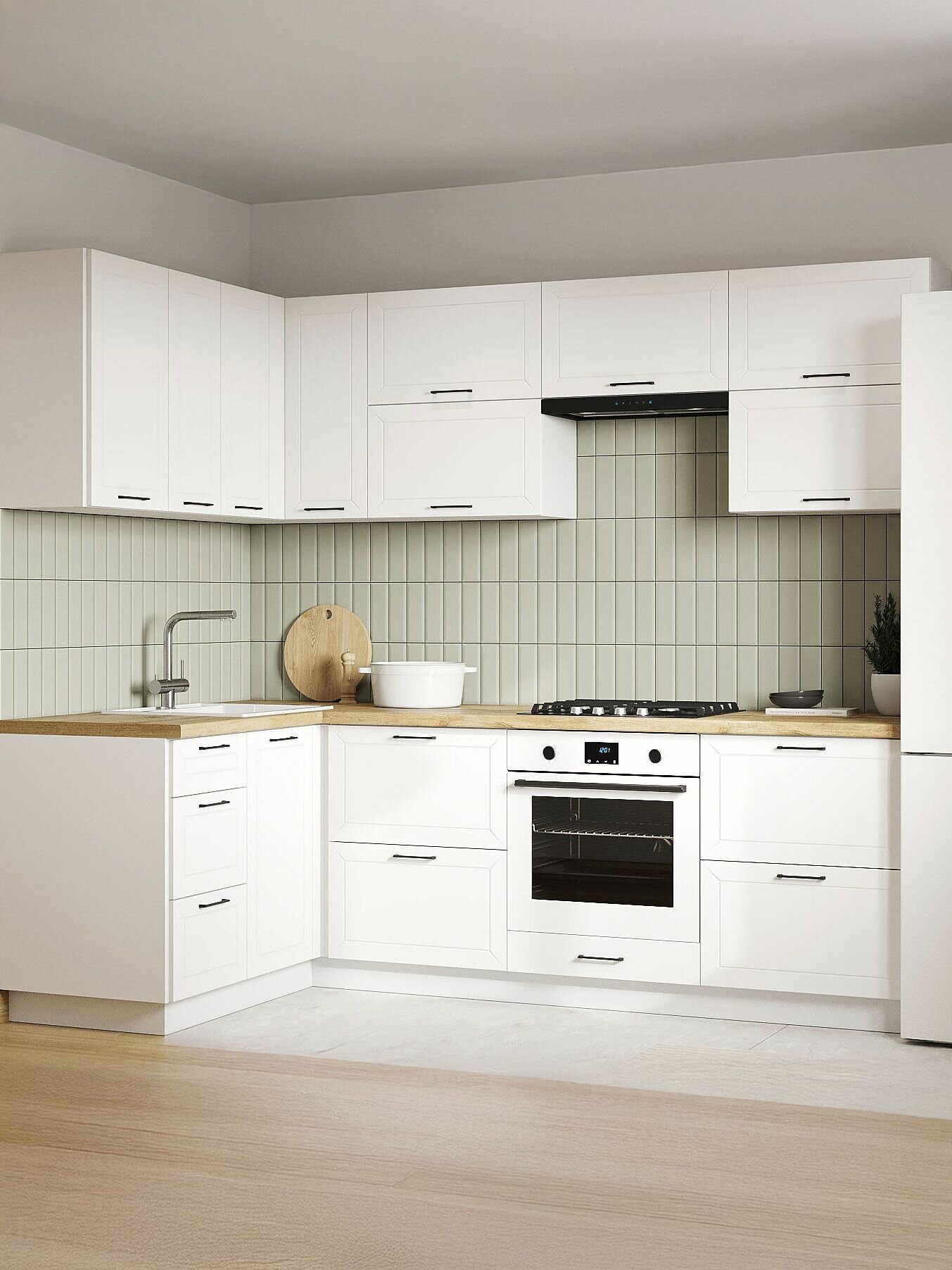 Кухонный гарнитур Сектор 2.4х1.4 м, мебель для дома и кухни, Белый / Бланж