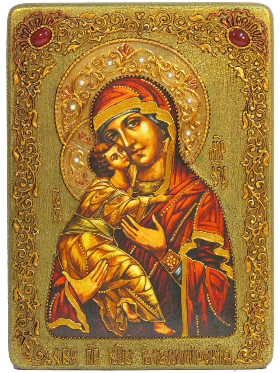 Аналойная икона Владимирская Божией Матери на доске из черного дуба 21х29 см