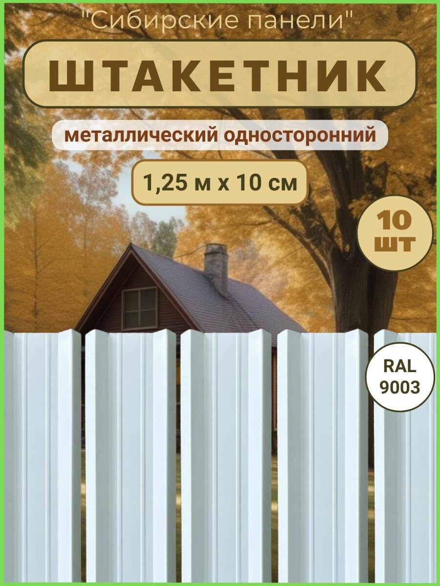 Штакетник металлический для забора белый/ RAL 9003 /1,25 м/ 10 ШТ