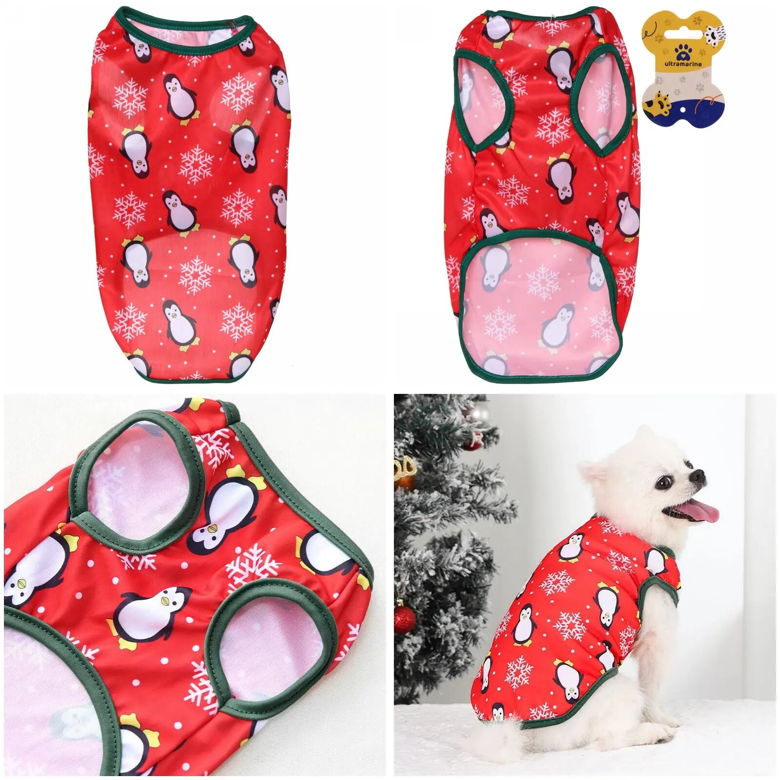 Майка для собак 'Новогодний БУМ' размер XL, полиэстер, красная с пингвинами