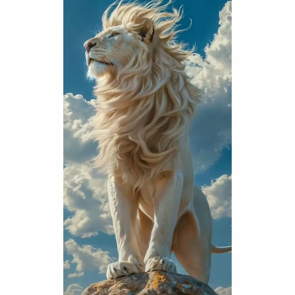 Алмазная картина "Могучий Лев" алмазная огранка 40х50 см,40x50cm, белый