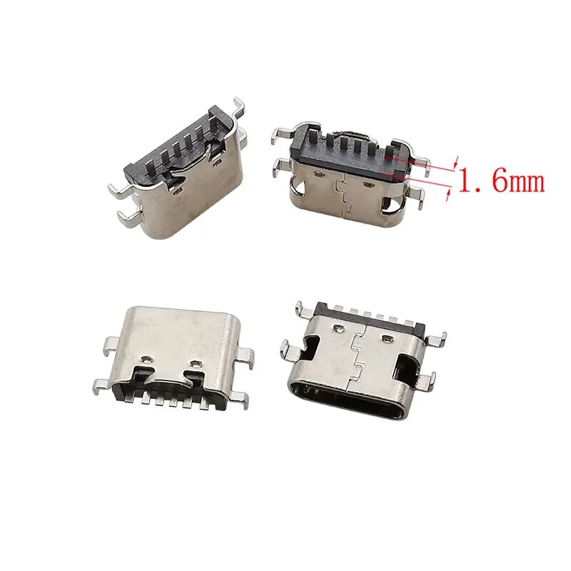 LOCHEUK USB Type C Female 6 Pin разъем 10Pcs, 6Pin 1.6mm