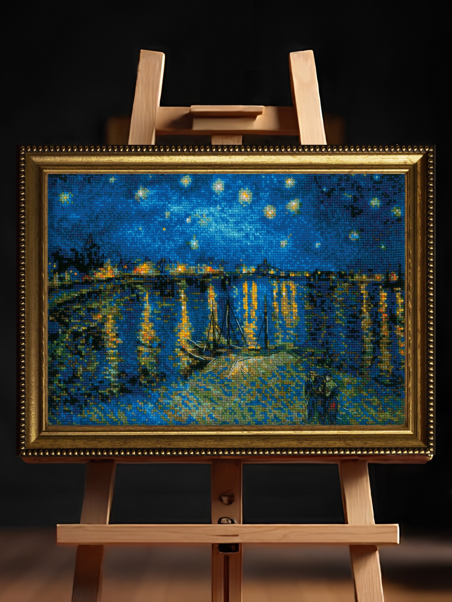 Набор для вышивания крестом Риолис, вышивка крестиком "Звёздная ночь над Роной" по мотивам картины Ван Гога, 38*26 см, 1884