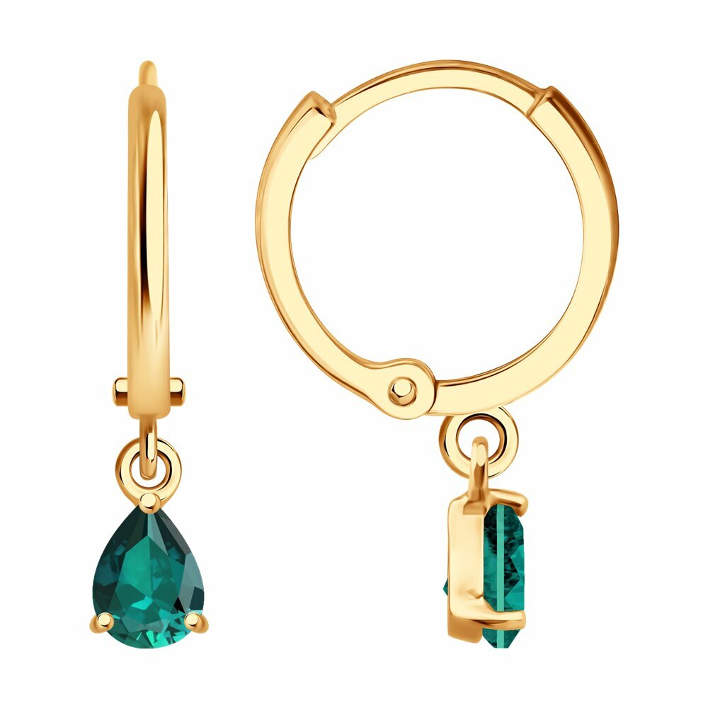 Серьги, красное золото, 585 проба, изумруд синтетический