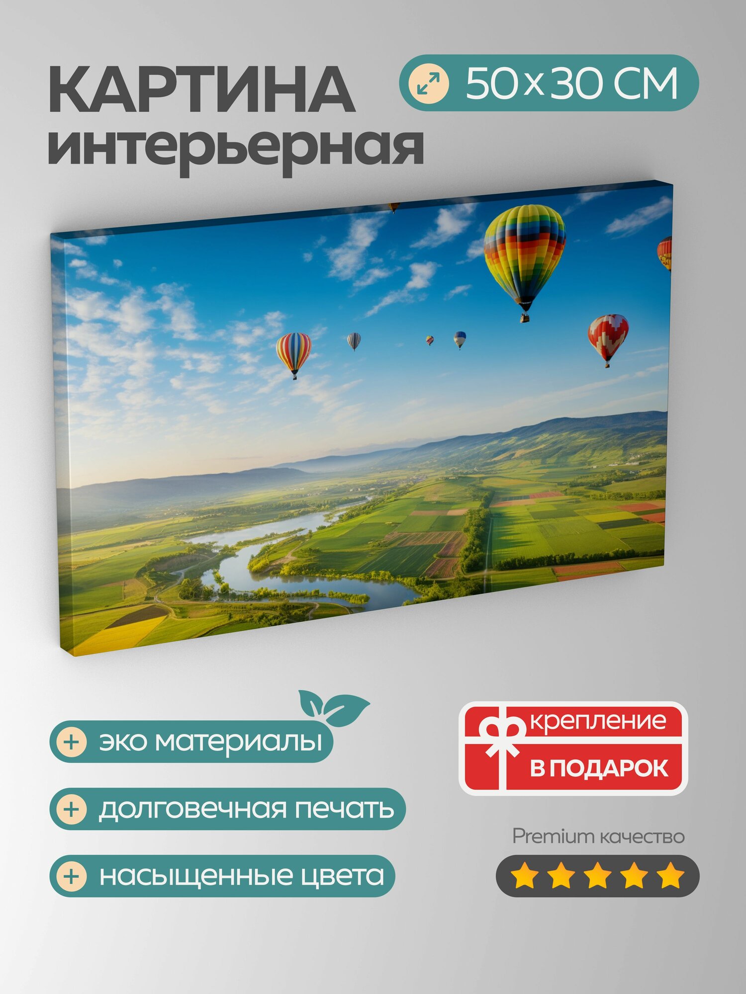 Картина на холсте интерьерная 50х30 см, фотография, фестиваль воздушных шаров, разноцветные шары, небо, узоры, рисунки