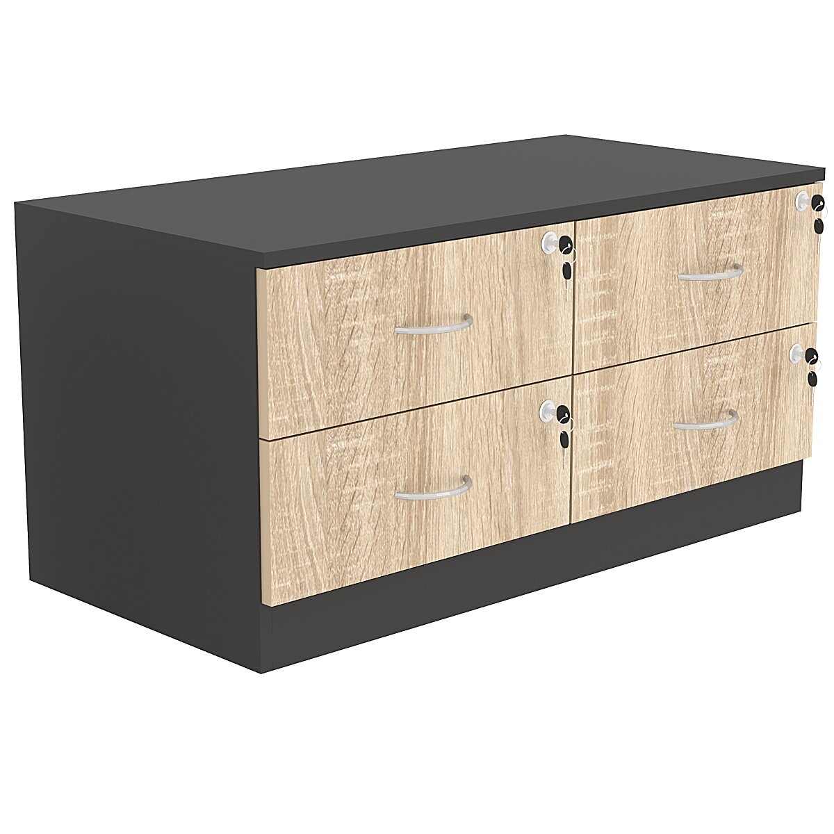 Тумба T-19 900мм (H-450мм c 4-мя выдвижными ящиками), Черный + Дуб Сонома