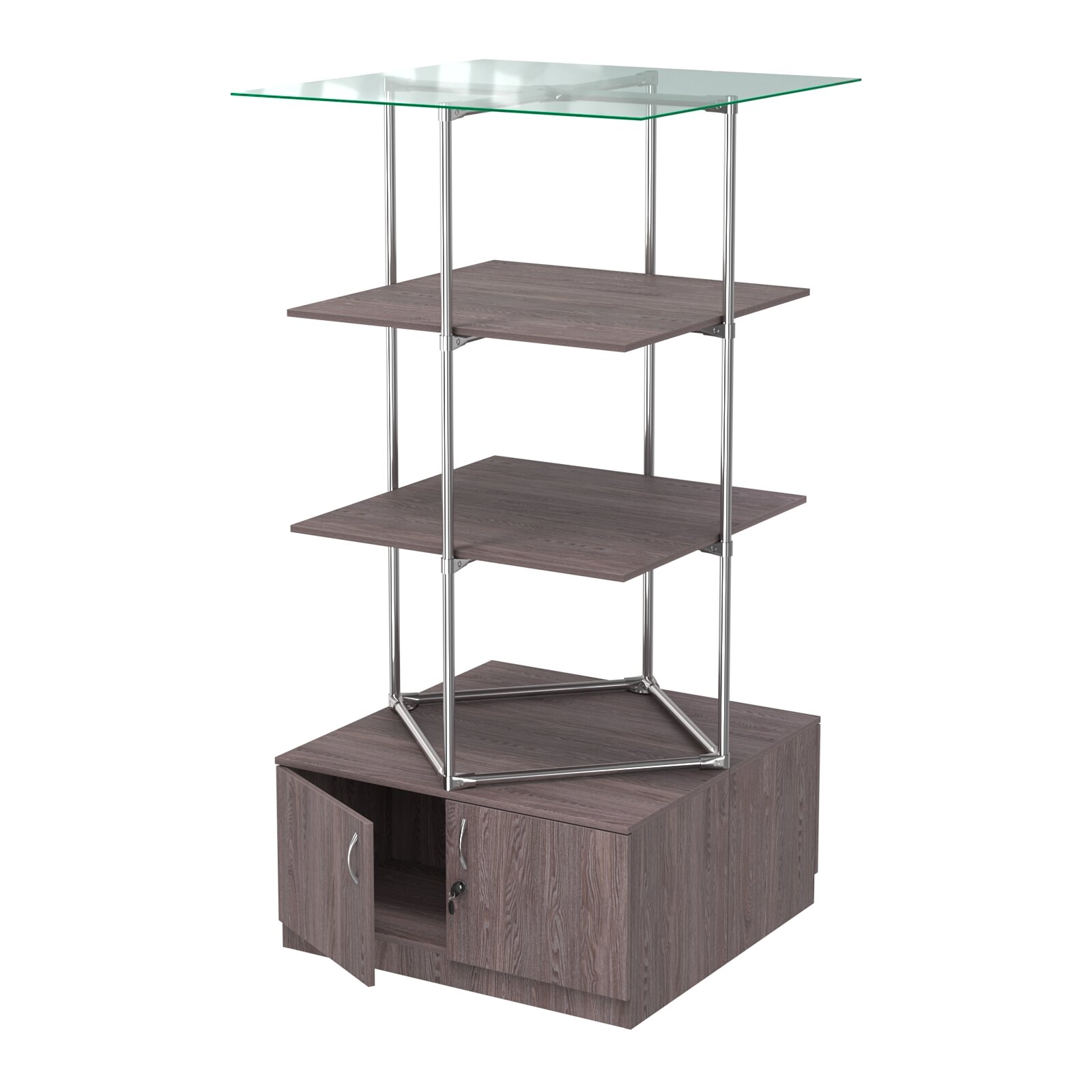 Торговые стенды Экспозиция с полками и тумбами №3 (с двумя полками ДСП 16мм), Ясень Анкор темный