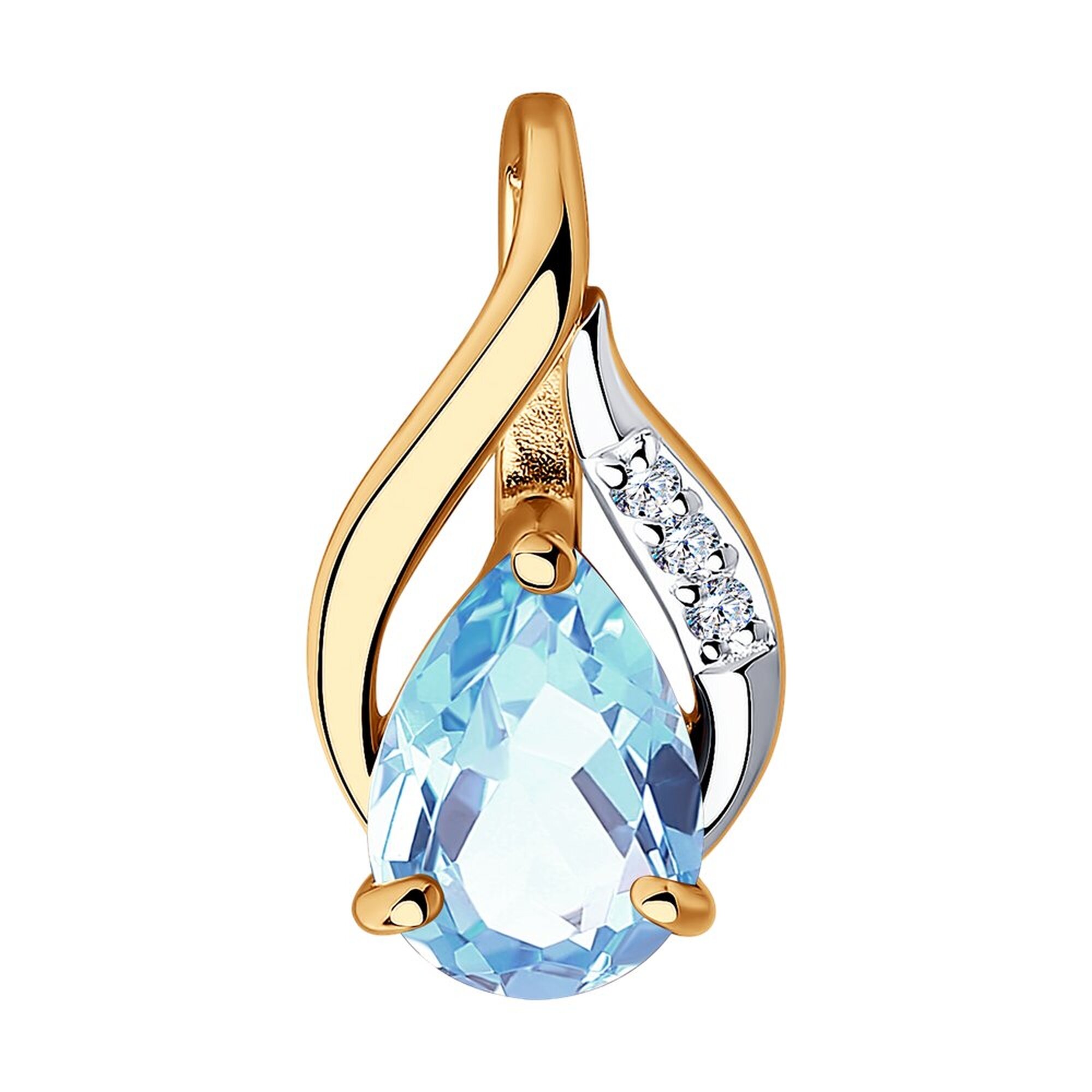 Подвеска, красное золото, 585 проба, фианит, топаз