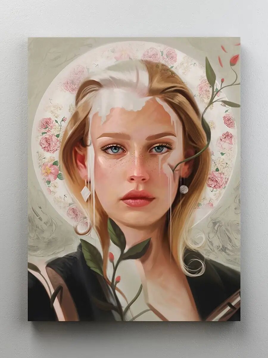 Интерьерная картина на холсте "Арт портрет девушки в цветах" размер 30x40 см