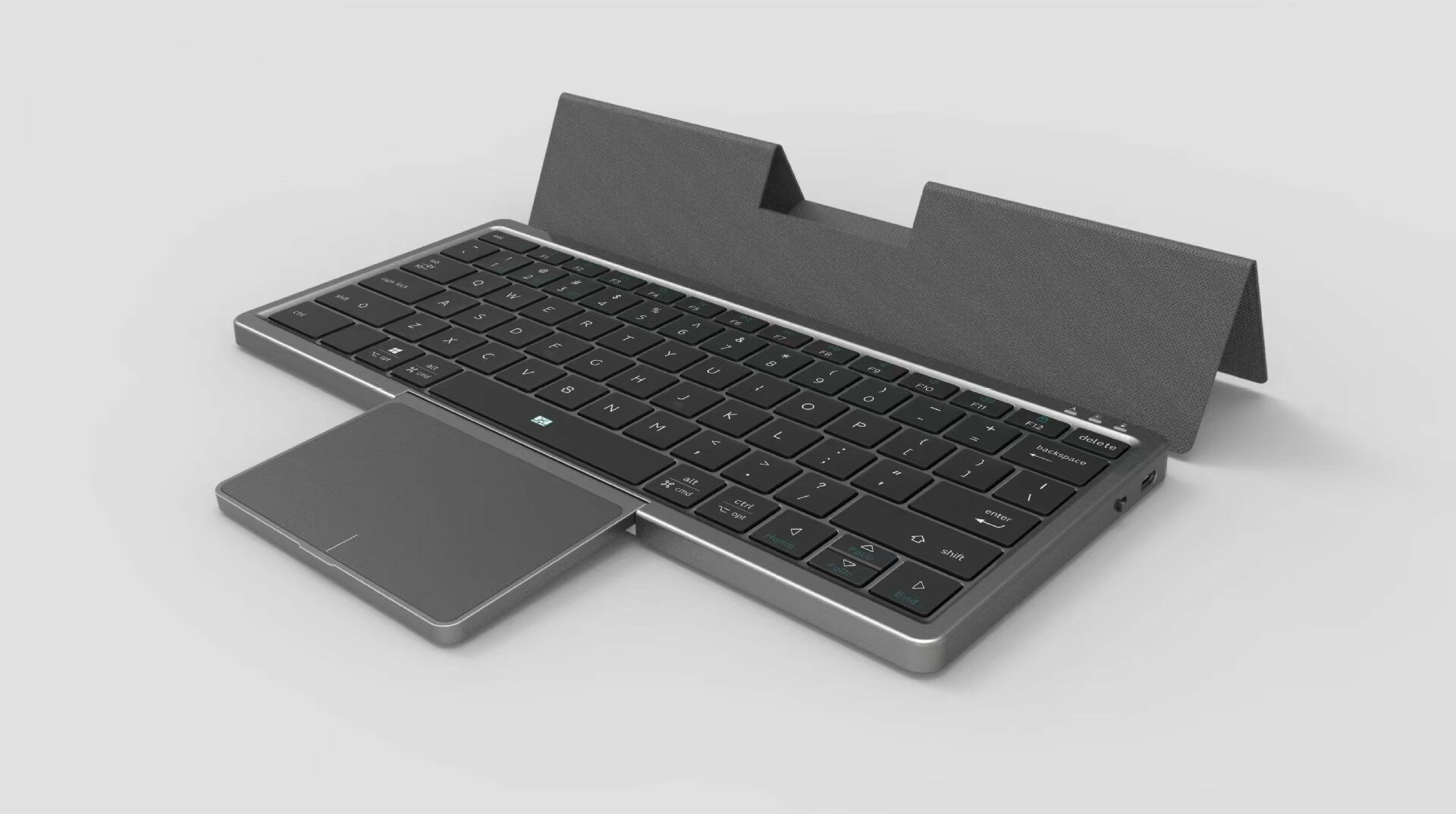 Складная Bluetooth-клавиатура для планшетов телефонов ноутбуков с кожаным чехлом из ПУ и скрытой сенсорной панелью Серый