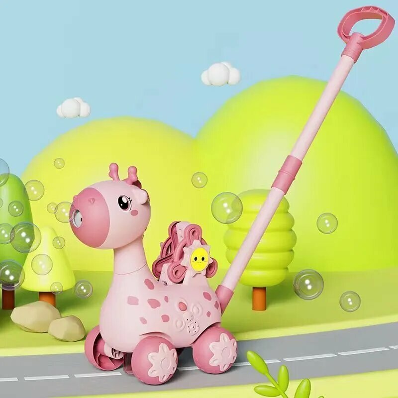 Игрушка-каталка "Жираф" с мыльными пузырями, с ручкой, перезаряжаемая, 500 тысяч пузырьков
