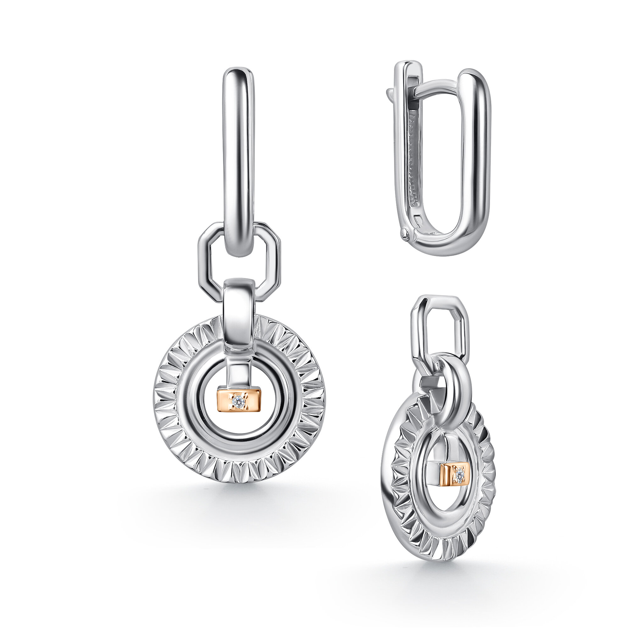 Серьги, серебро, 925 проба, родирование, бриллиант