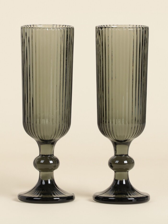 Бокалы для шампанского SL Home «Модерн», 150 мл, 5.5×18.5 см, набор 2 шт, стекло, графитовые