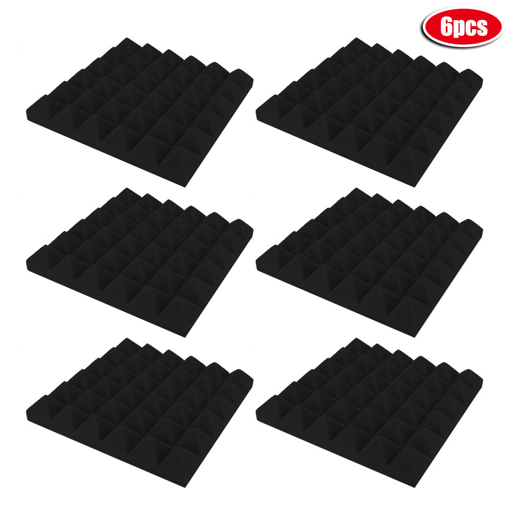 6Pcs Pyramid Shape Sound Absorbing Foam Acoustic Panels Soundproofing Foam for Piano Room Studio(30x30x5cm Black )
