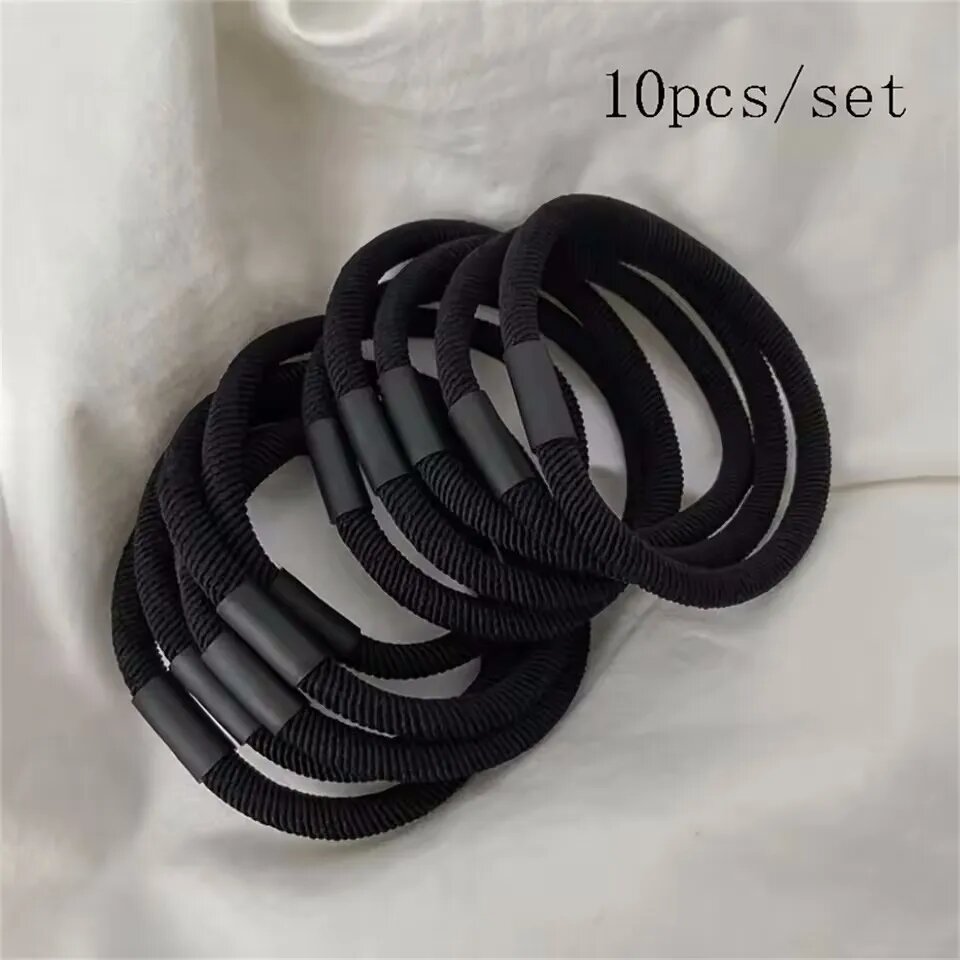 Резинки для волос 10 шт, толстые, черные Черный, Black 10pcs