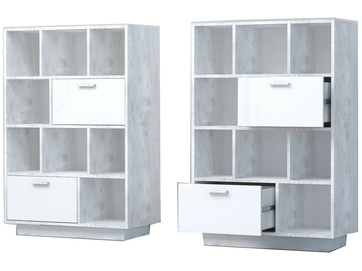 Комод К-1 ПД, в скандинавском стиле, Глянец Белый/Бетон Светлый