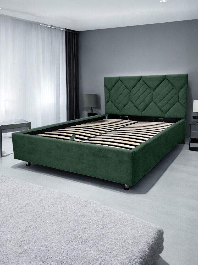 Кровать двуспальная 180х200 см, мягкая с подъемным механизмом и бельевым ящиком