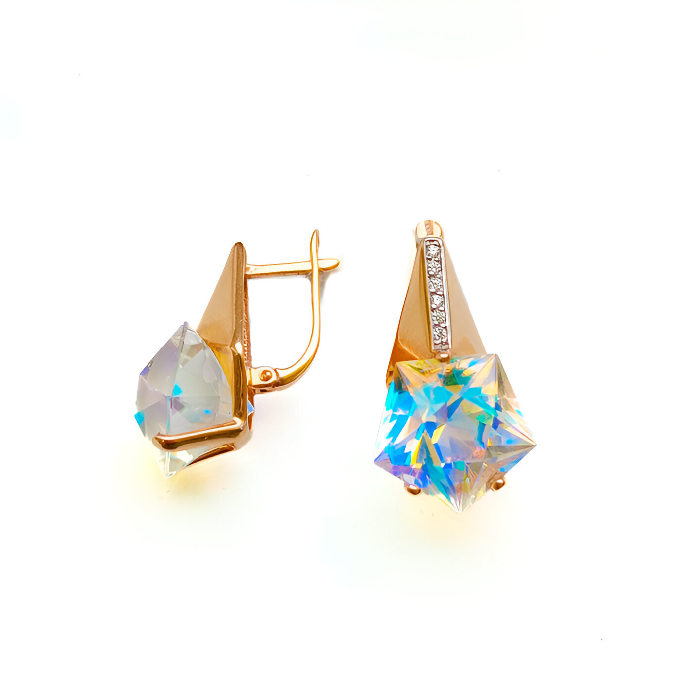 Серьги красное золото, 585 проба, фианит, кварц