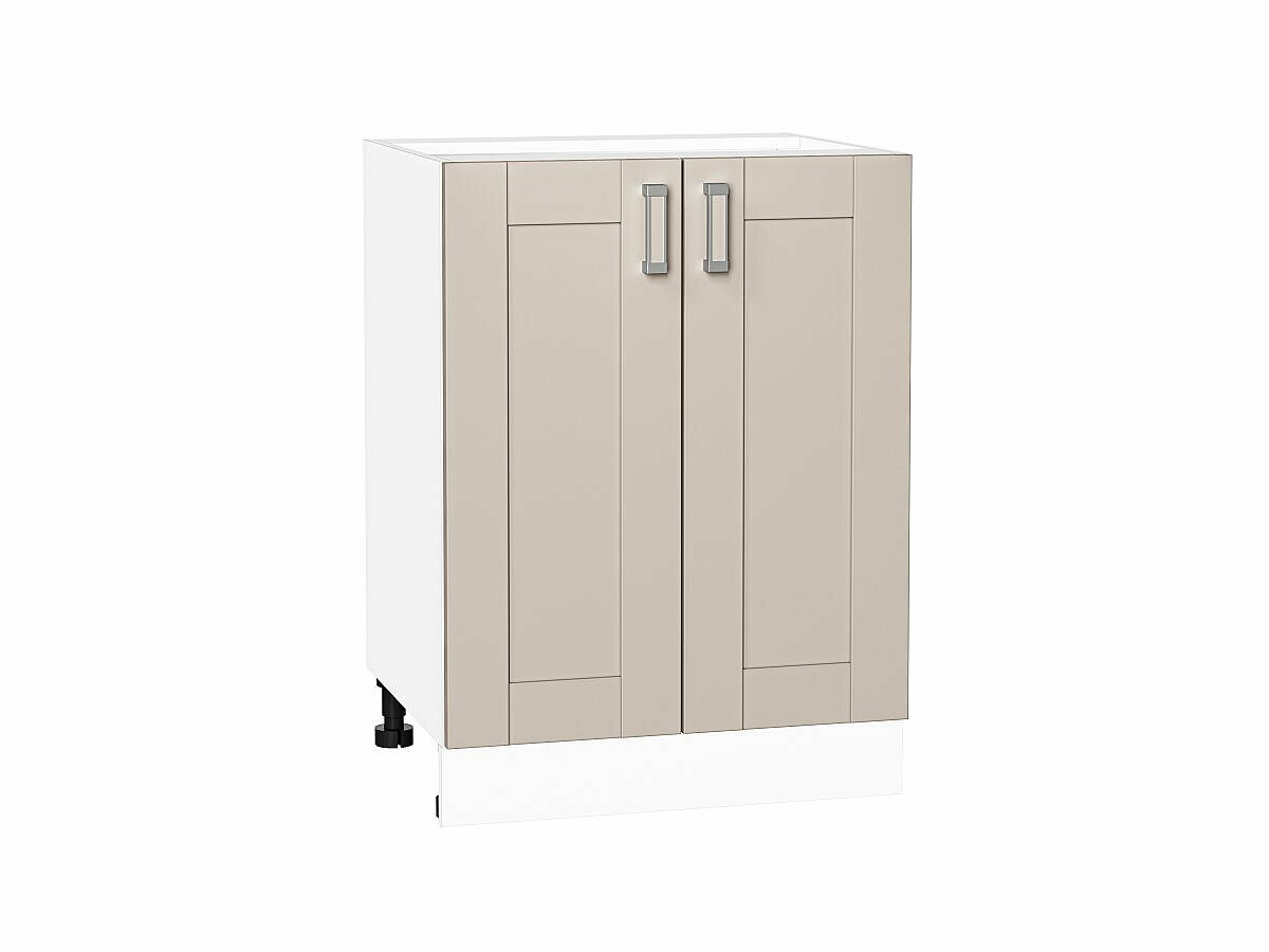 Шкаф нижний с 2-мя дверцами Лофт, цвет фасада Cream Silk, цвет каркаса Белый, 816*600*480 мм